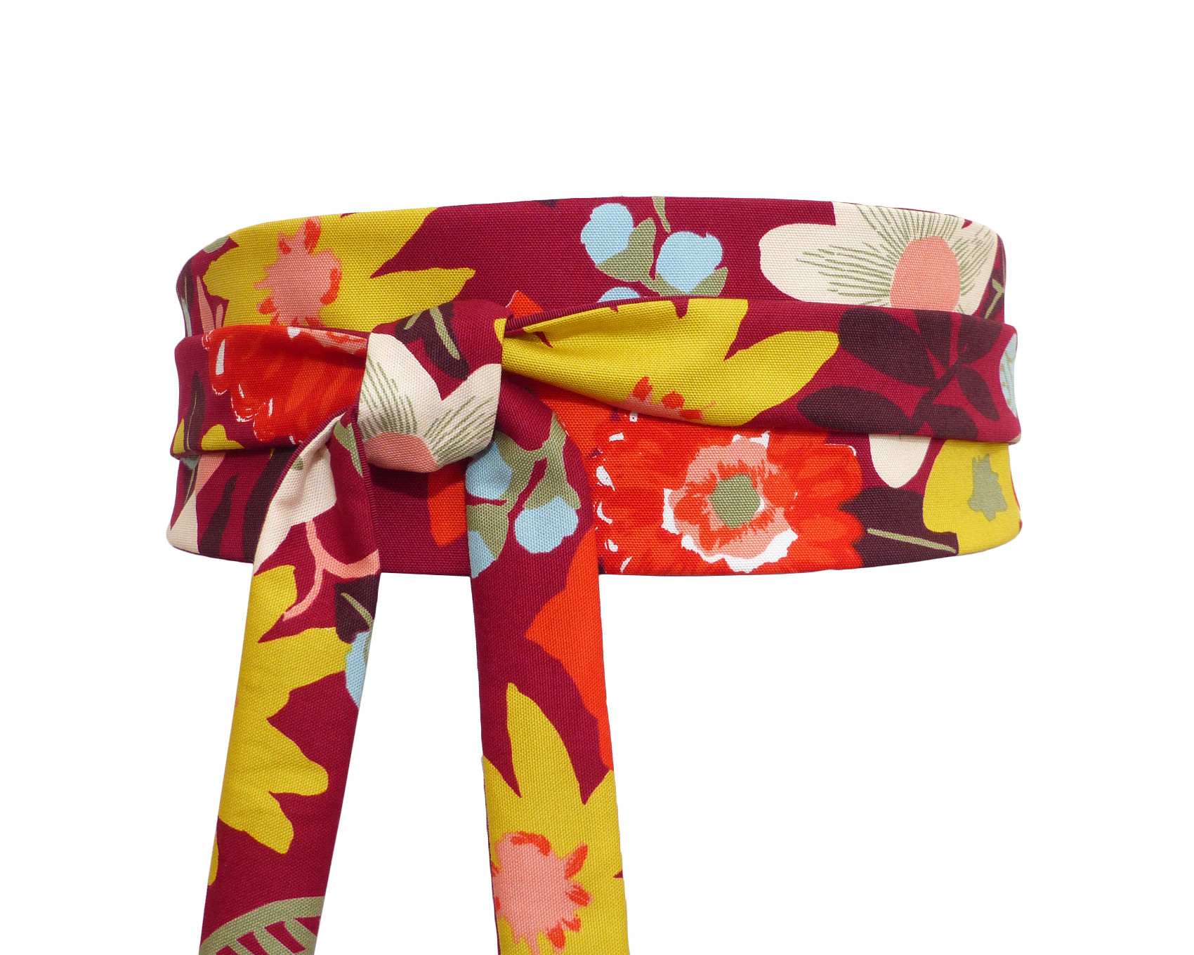 Burgundy Red Floral Obi Waist belt - Polina Couture