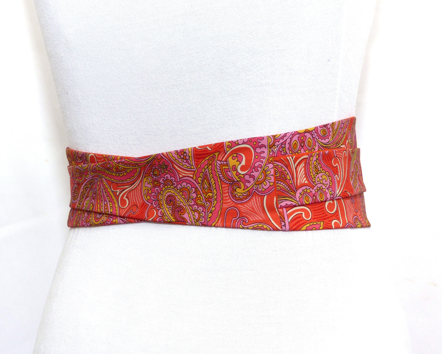 Orange & Paisley Obi Waist Belt - Polina Couture