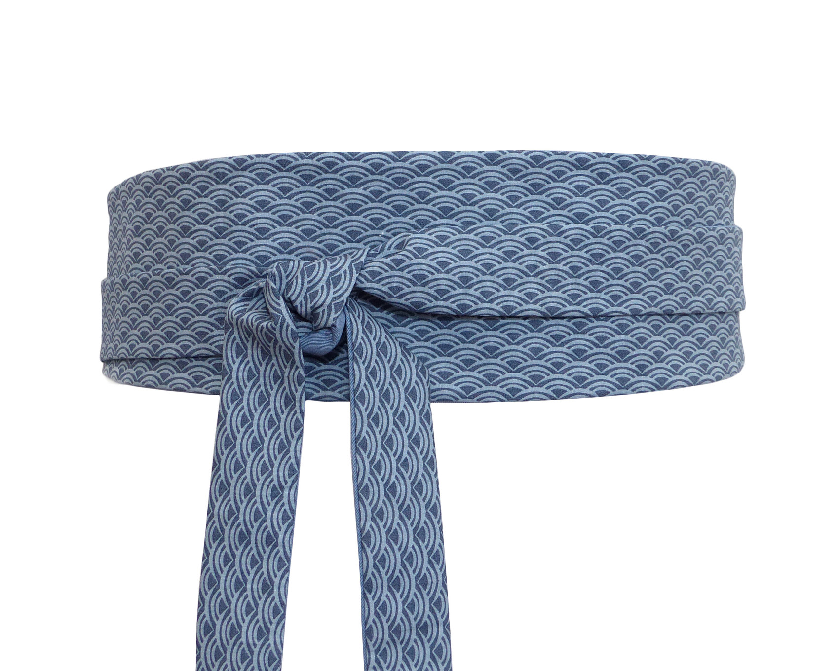 Blue Obi Belt, Geometric Waves pattern - Polina Couture