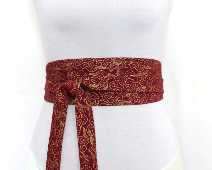 Red Obi Belt, Golden Waves in Arabesques - Polina Couture