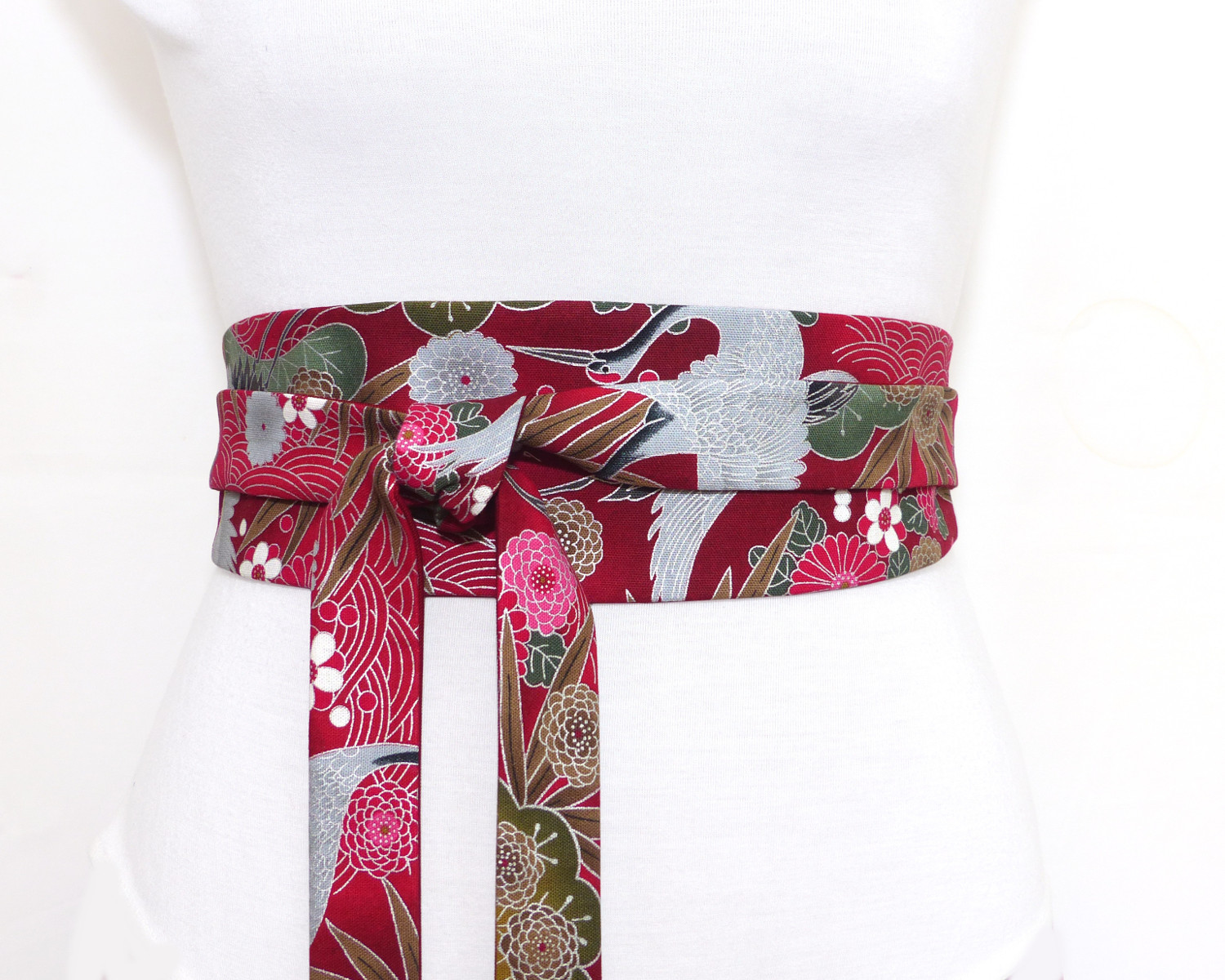 Patterned Red Olive Obi Belt - Polina Couture - Artisan