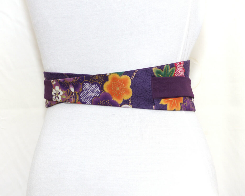 Reversible Obi Belt, Purple / Flowers - Polina Couture