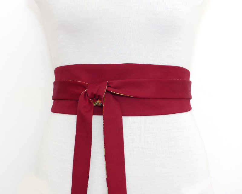 Red Waist Belt with Golden Pines Needles & Flowers