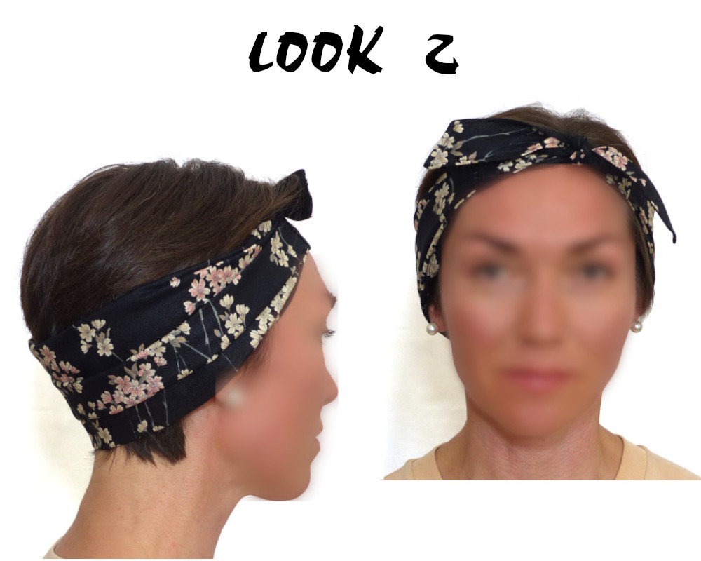 Wide Headband with straps, Navy with moving waves