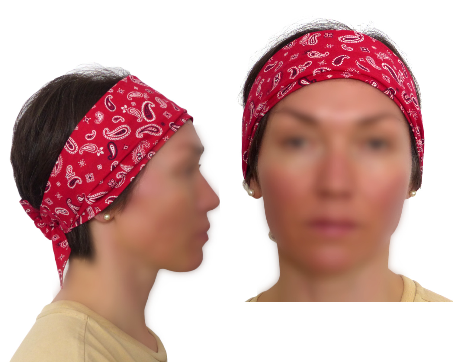 Multi-Purpose wide Headband, Red Paisley Bandana