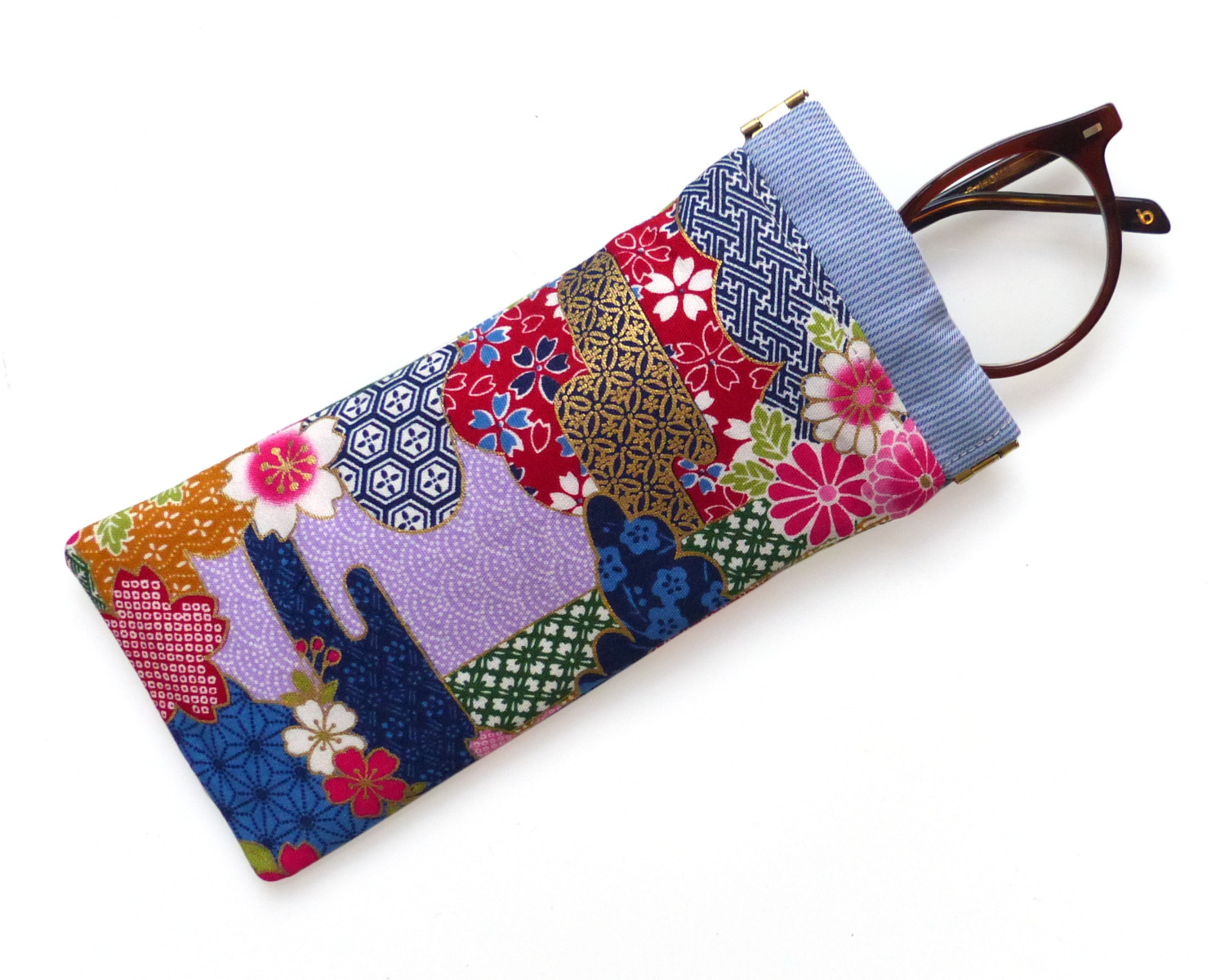 Soft Glasses Case, Patchwork of floral & geometric motifs
